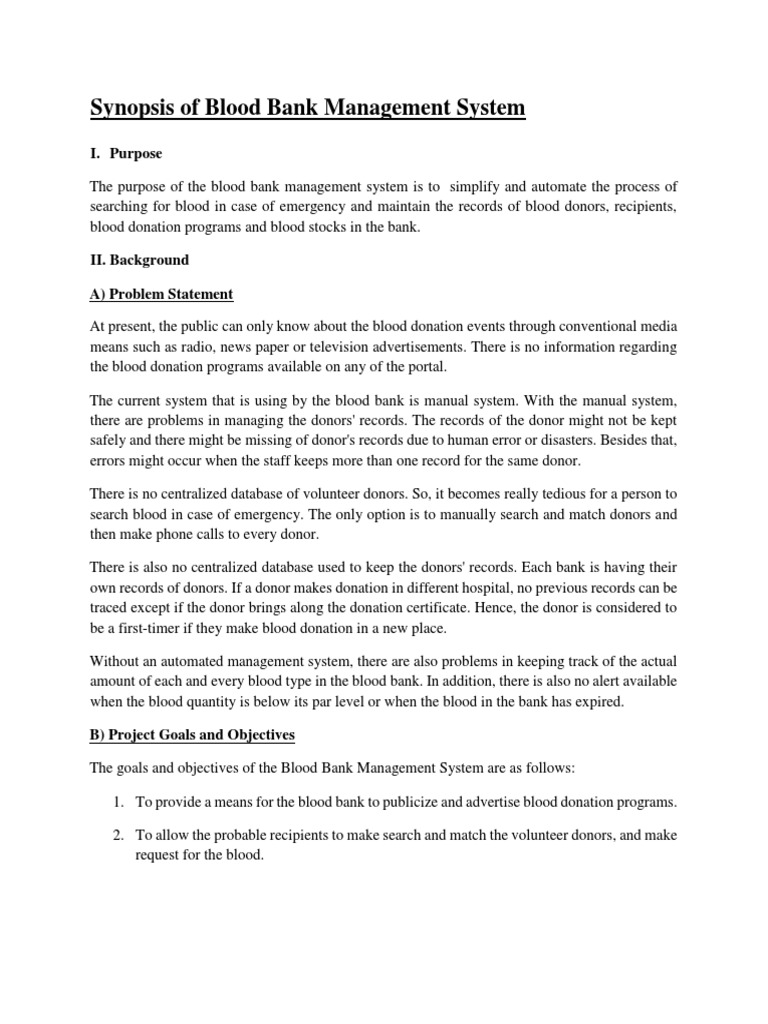 Blood Bank Management System Overview | PDF | Blood Donation | Organ ...