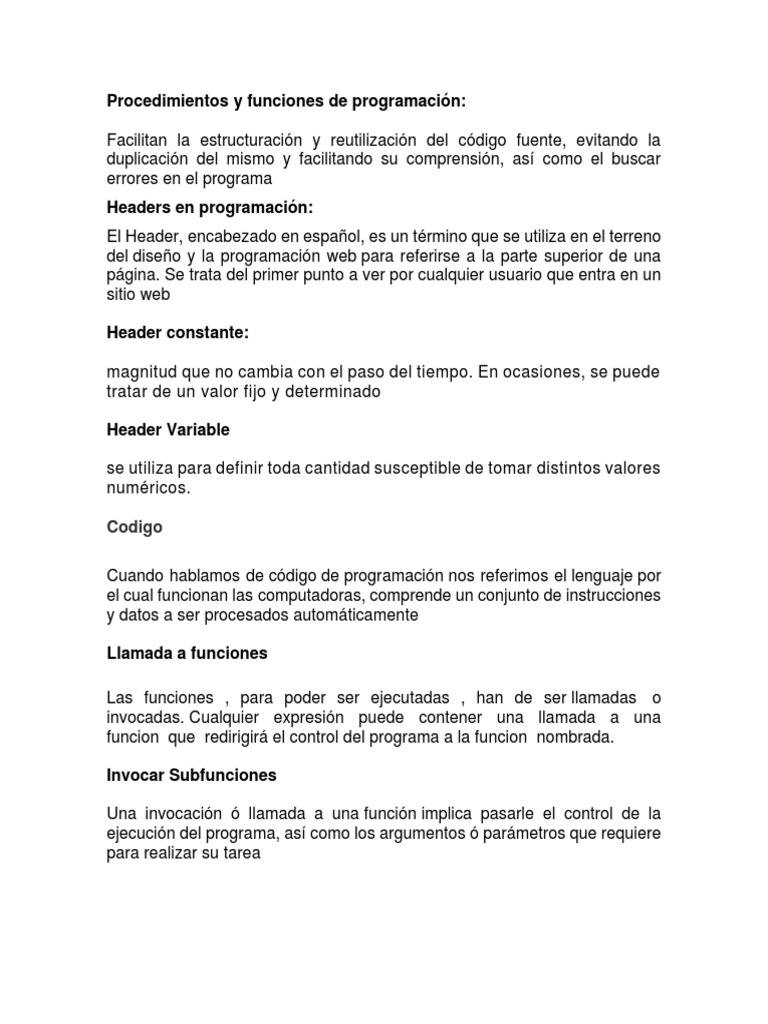 Procedimientos y Funciones de Programación | PDF
