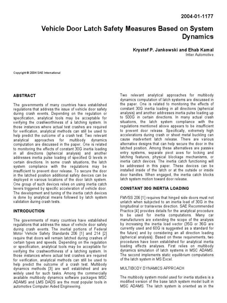 Vehicle Door Latch Safety Measures Based On System Dynamics | PDF ...