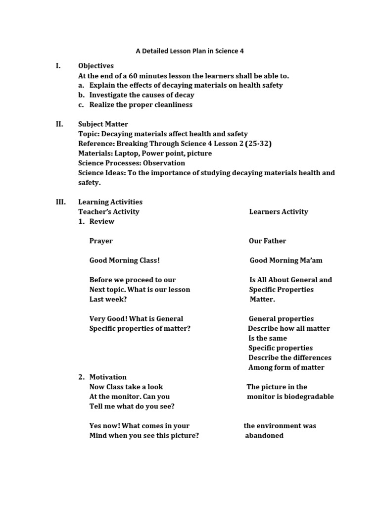 A Detailed Lesson Plan in Science 4