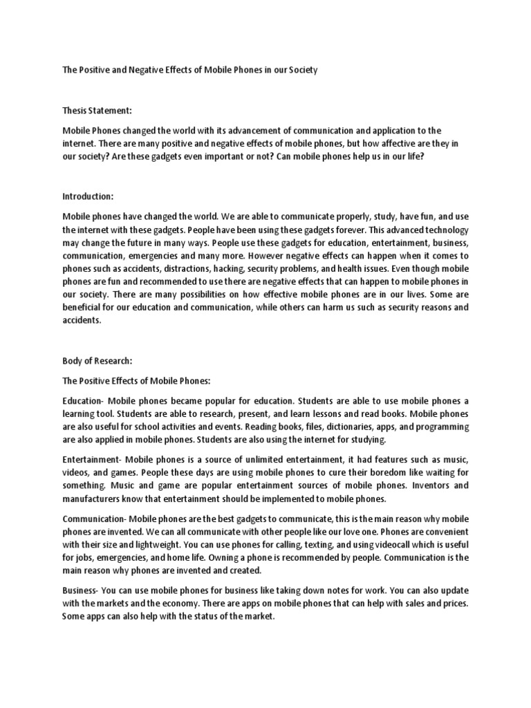 Positive and Negative Effects of Mobile Phones | PDF | Career & Growth ...