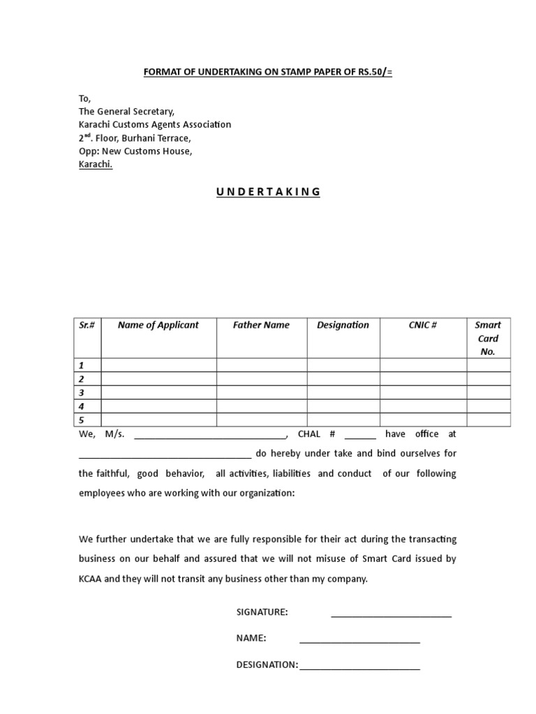 Undertaking Format on Rs. 50 Stamp Paper | PDF | Career & Growth | Business