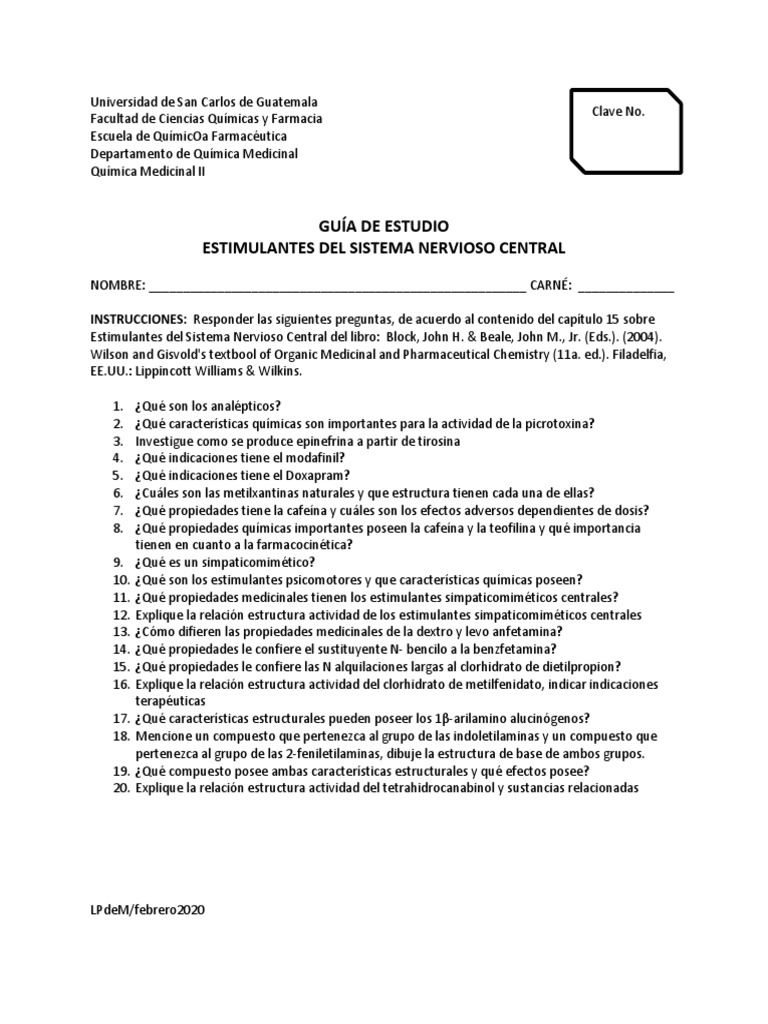 Guia Estimulantes SNC J2020 | PDF | Cafeína | Drogas que actúan sobre ...