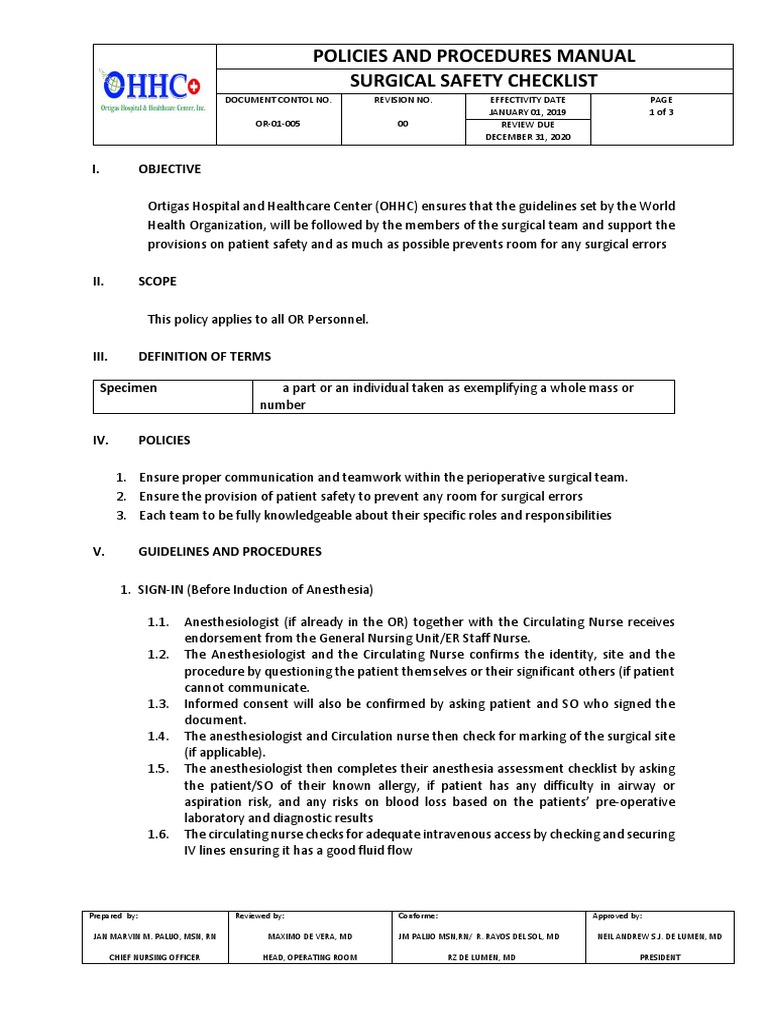 Ensuring Surgical Safety: Ortigas Hospital's Policies and Procedures ...