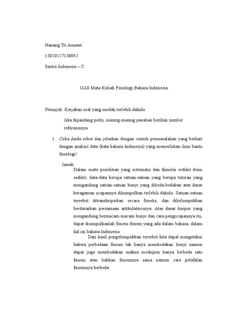 Uas Fonologi | PDF | Seni & Disiplin Bahasa | Kajian Bahasa Asing