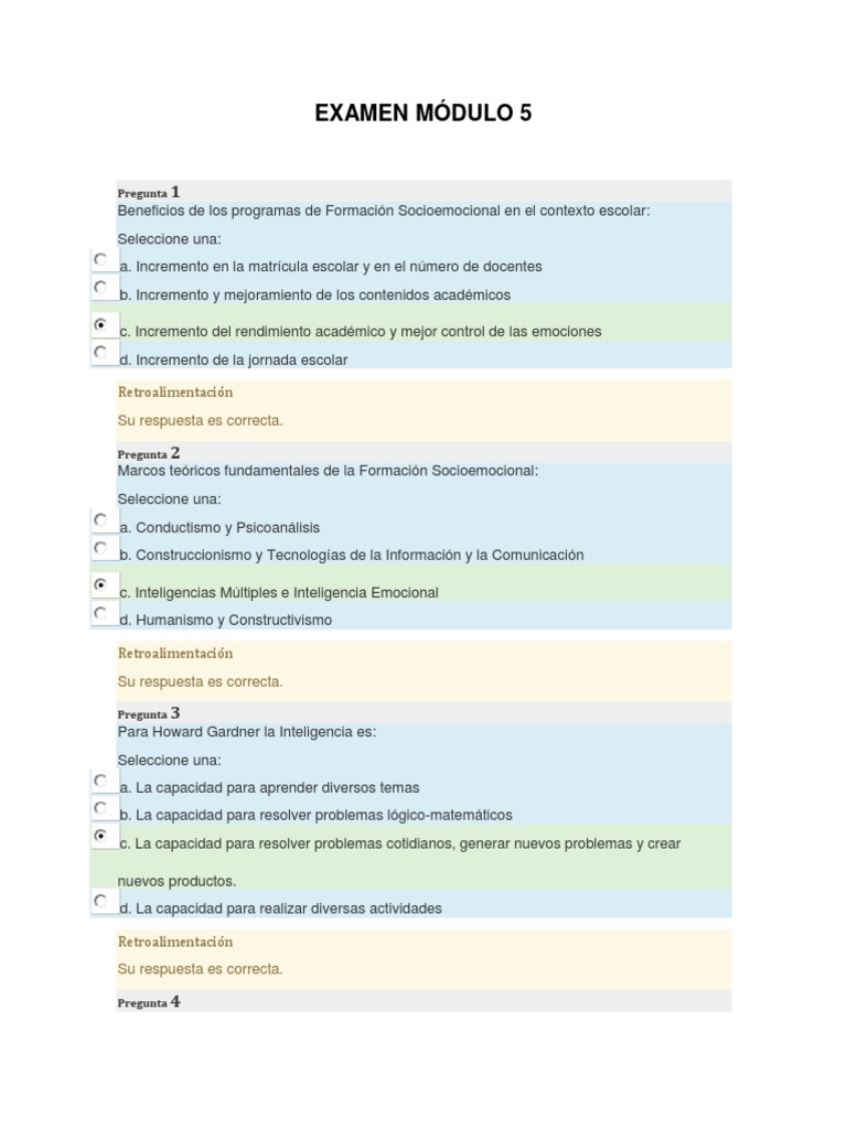 Examen Módulo 5 | PDF | Inteligencia | Inteligencia emocional
