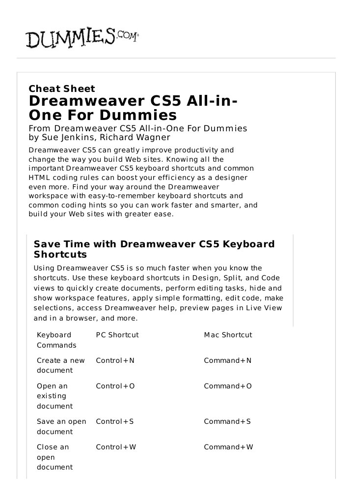Dreamweaver CS5 All-in-One For Dummies: Cheat Sheet | PDF | Cascading ...
