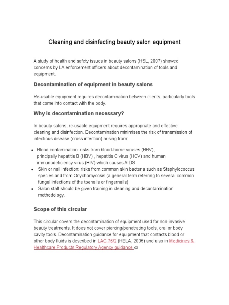 Cleaning and Disinfecting Beauty Salon Equipment | PDF | Disinfectant ...