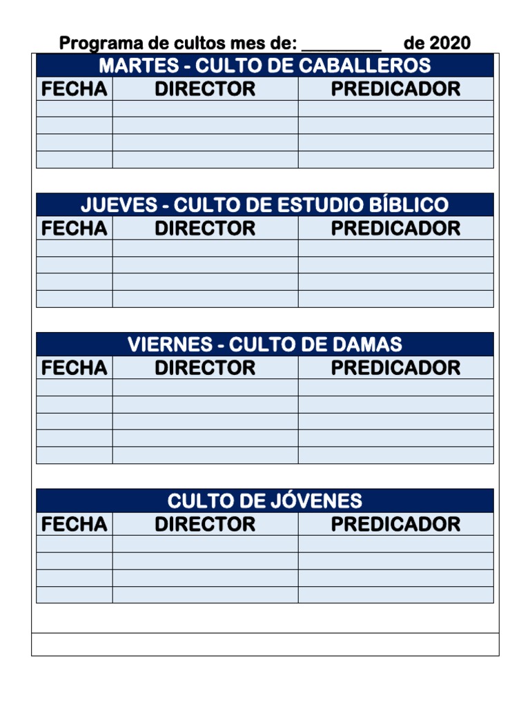 Formato Programa de Cultos | PDF