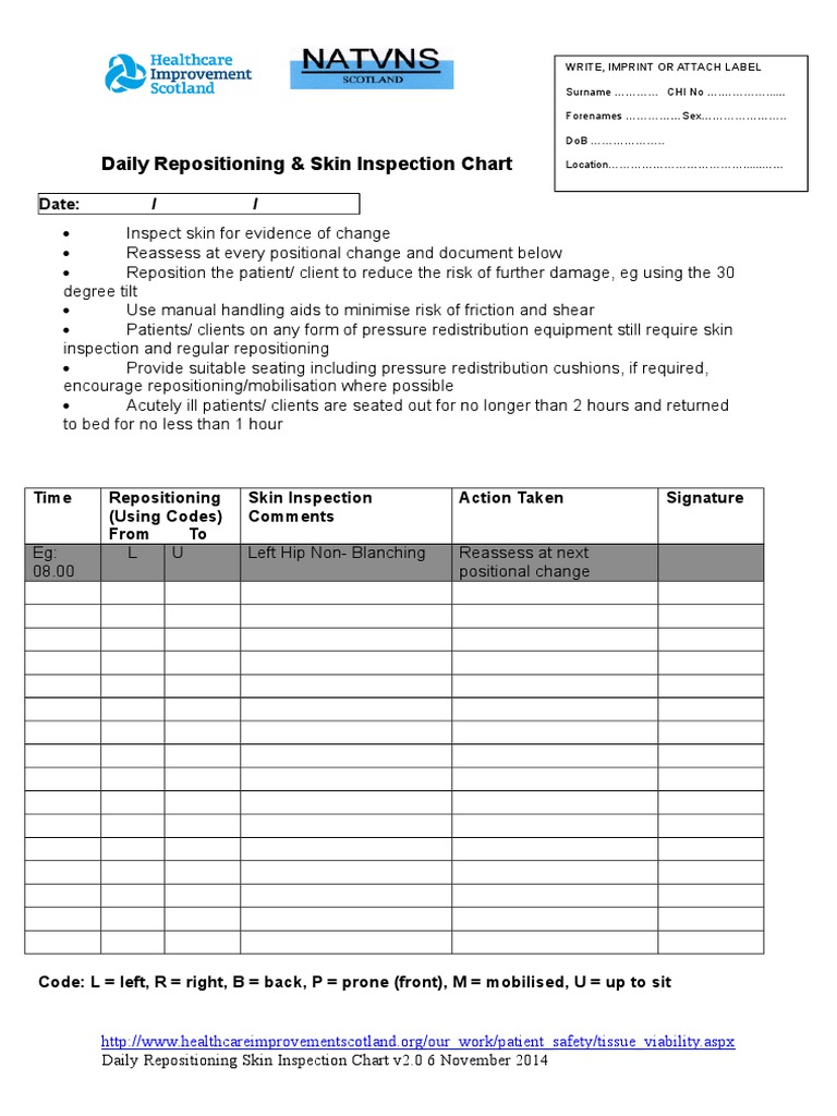 Daily Repositioning Skin Inspection Chart | PDF