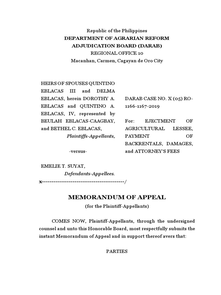 Ejectment Appeal of Eblacas Heirs | PDF | Lease | Burden Of Proof (Law)