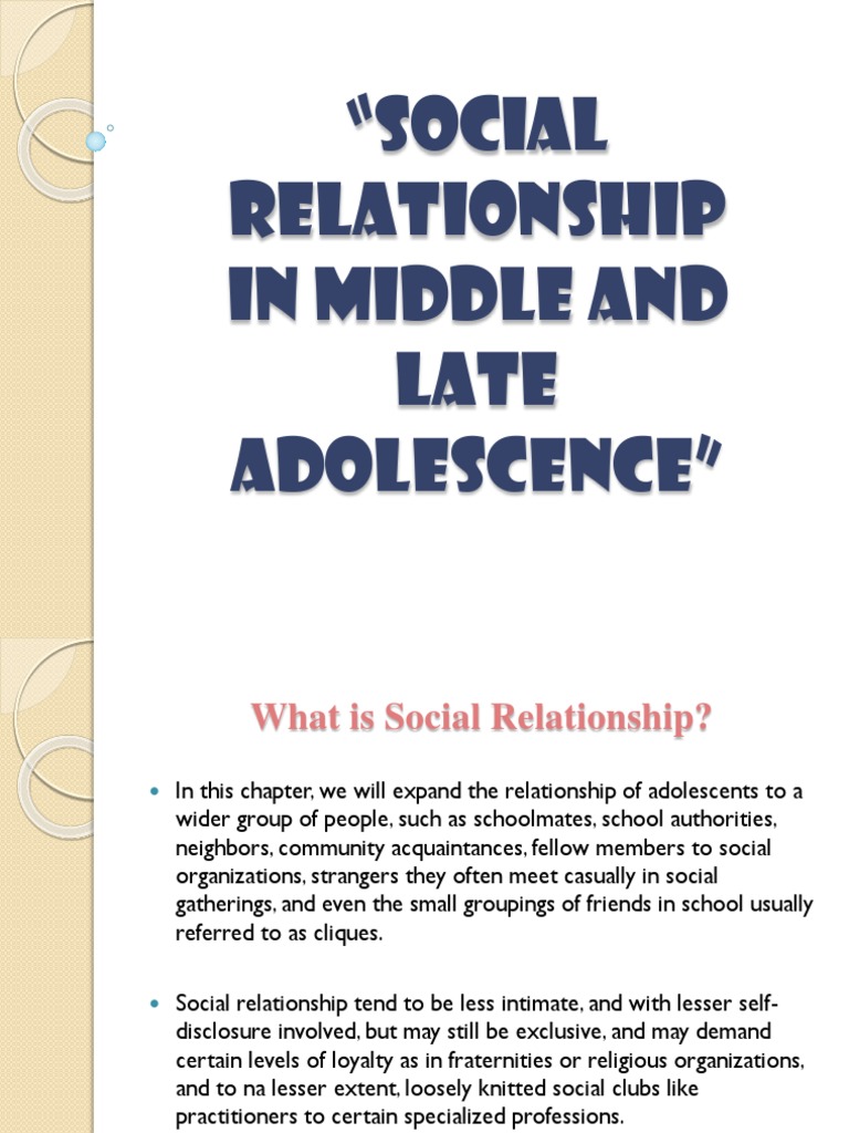 Chapter 11 Social Relationship Middle and Late Adolescence | PDF