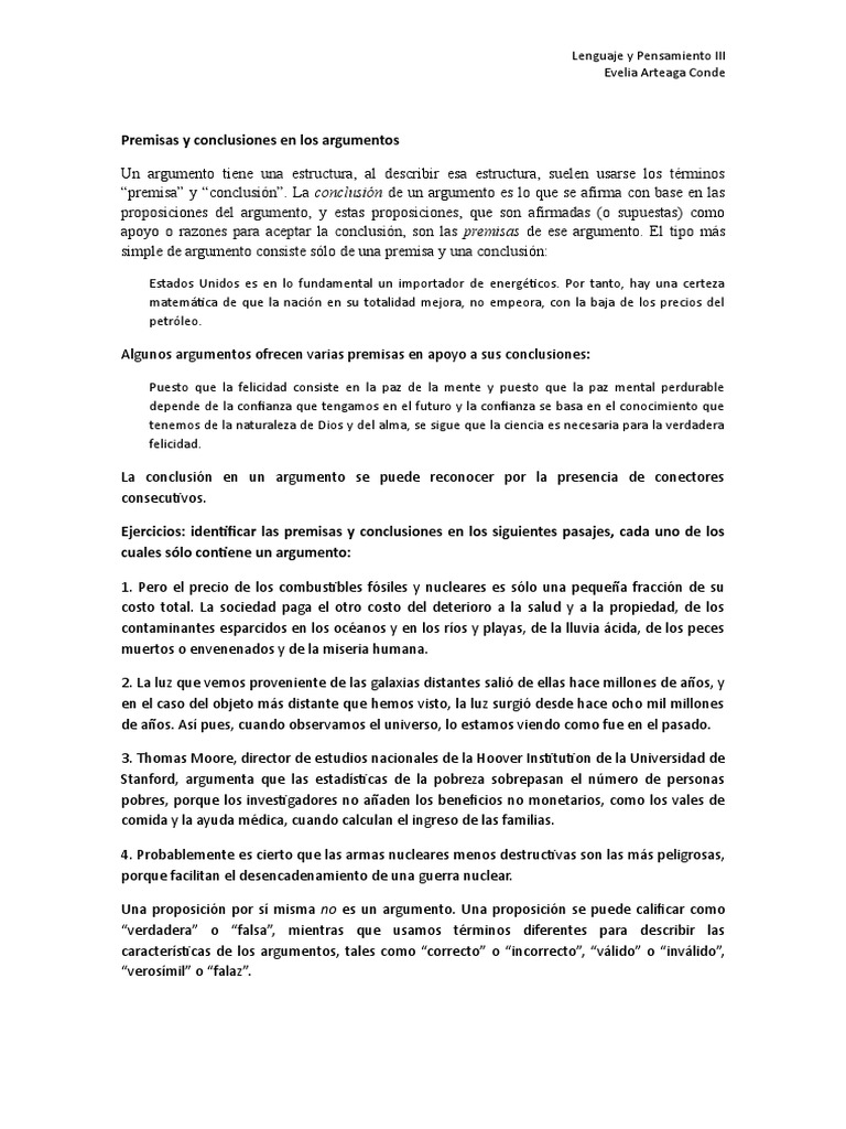 Estructura de Argumentos: Premisas y Conclusiones | PDF | Argumento ...