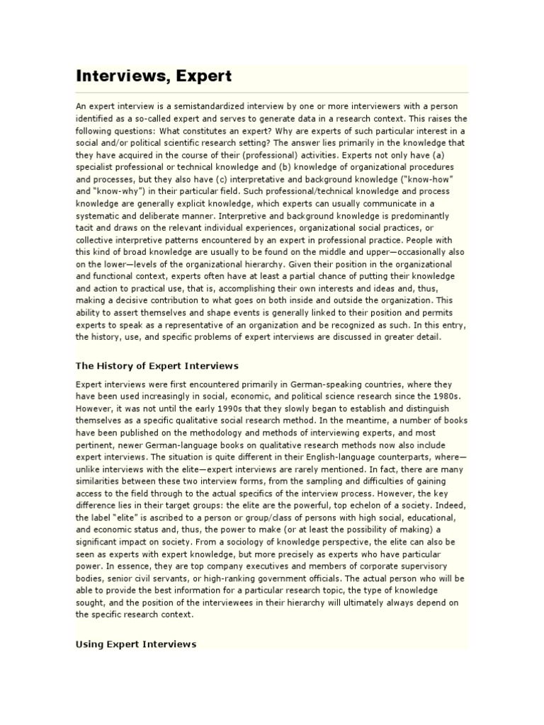 Interviews Experts | PDF | Expert | Interview