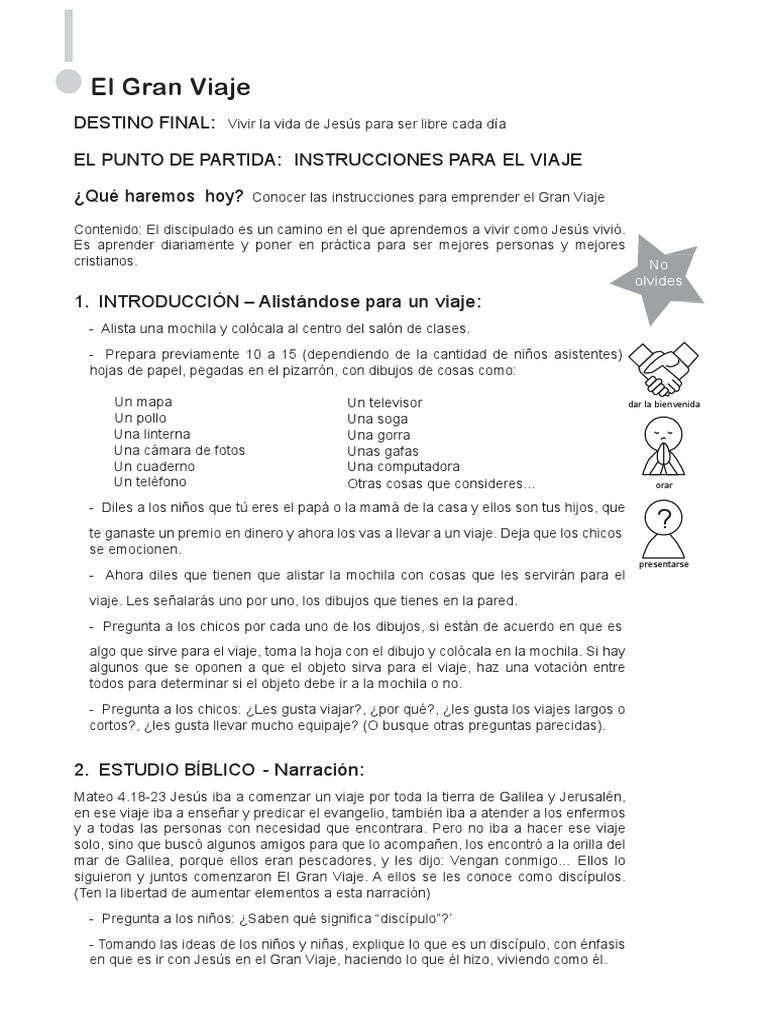 El Gran Viaje de Discipulado Infantil | PDF