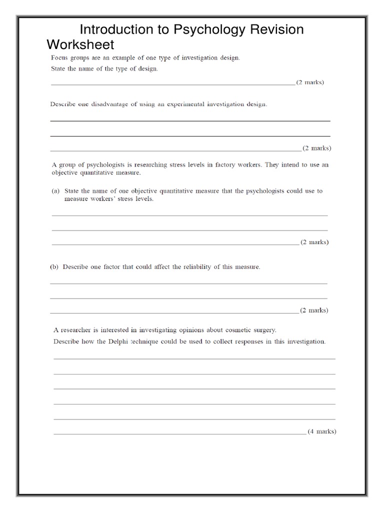 Introduction To Psychology Revision Questions | PDF