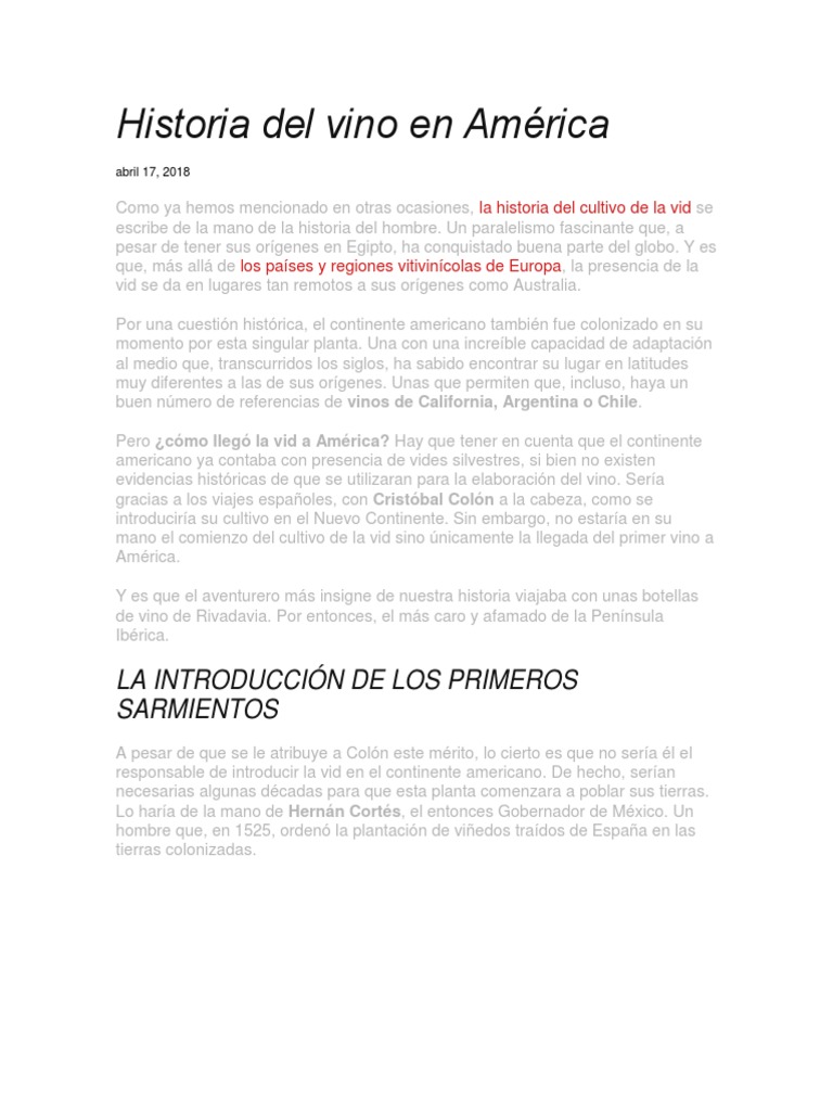 Historia Del Vino en América | PDF | Vino | Vitis