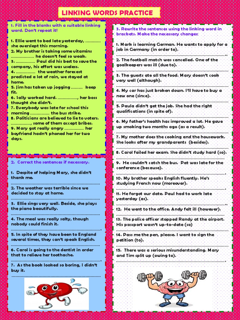 Linking Words Practice Exercises | PDF