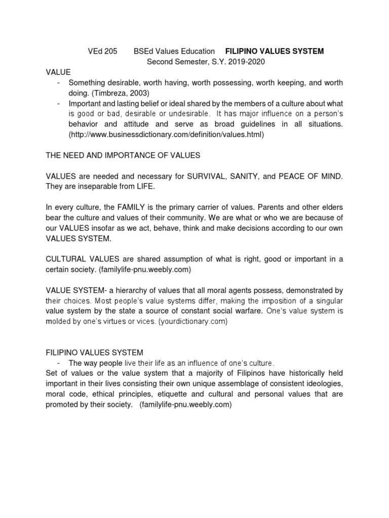 Exploring the Filipino Values System: A Hierarchical Examination of ...