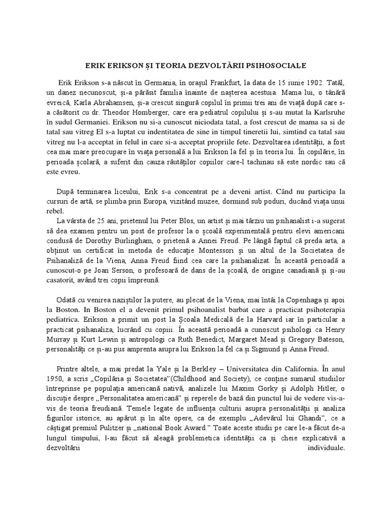Erik Erikson I Teoria Dezvoltarii Psiho | PDF