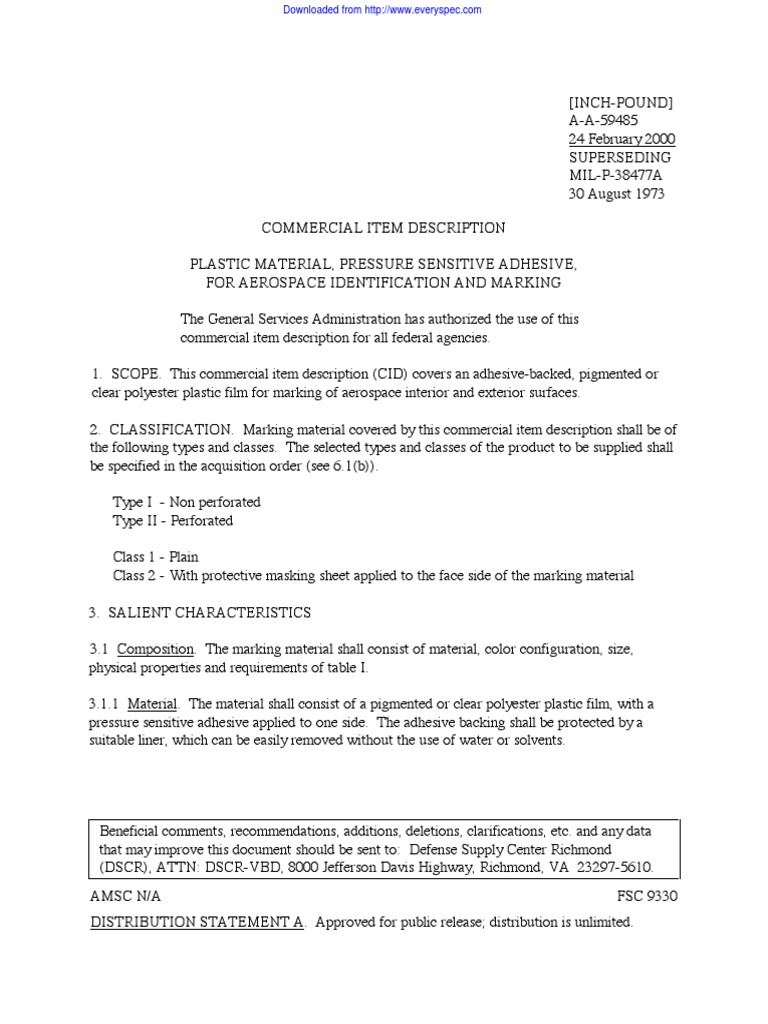 Aerospace Pressure Sensitive Labels | PDF | Adhesive | Materials