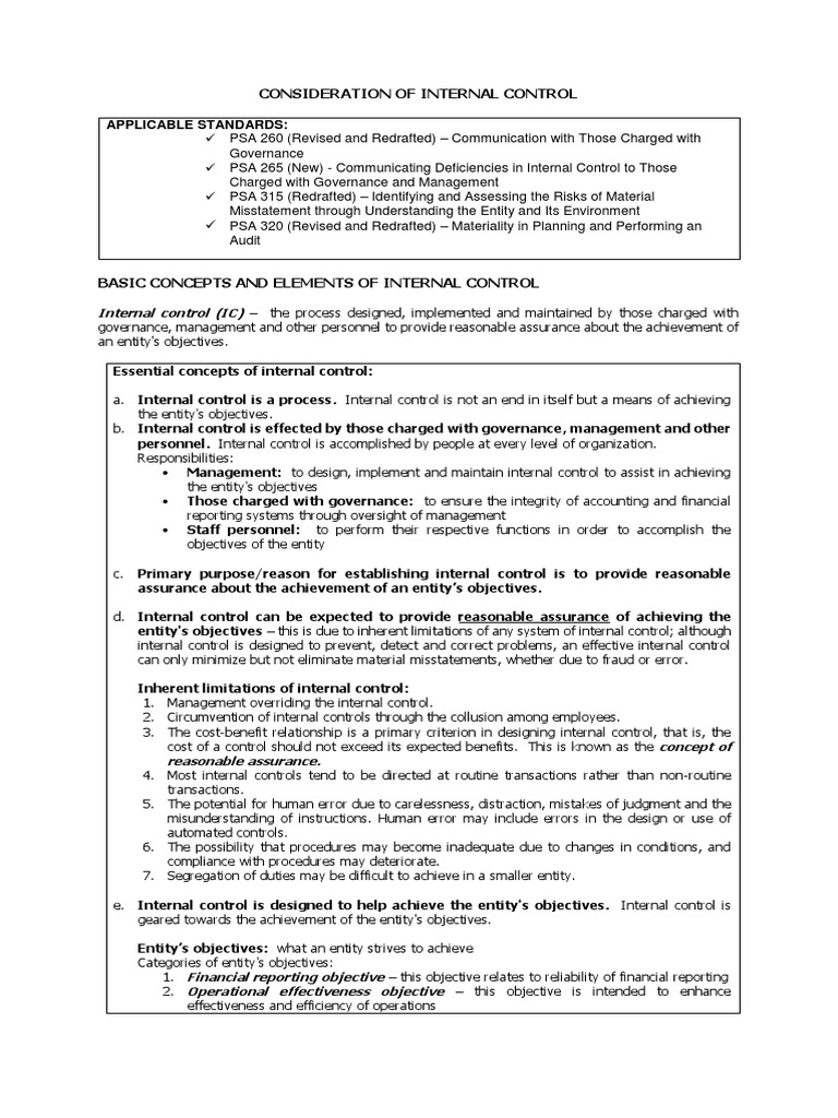 Consideration of Internal Control | PDF | Internal Control | Financial Audit