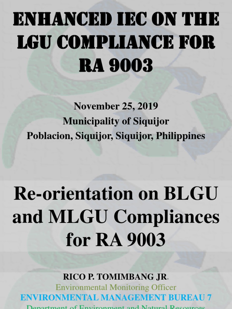 Orientation On BLGU and MLGU Compliances For RA | PDF | Municipal Solid ...