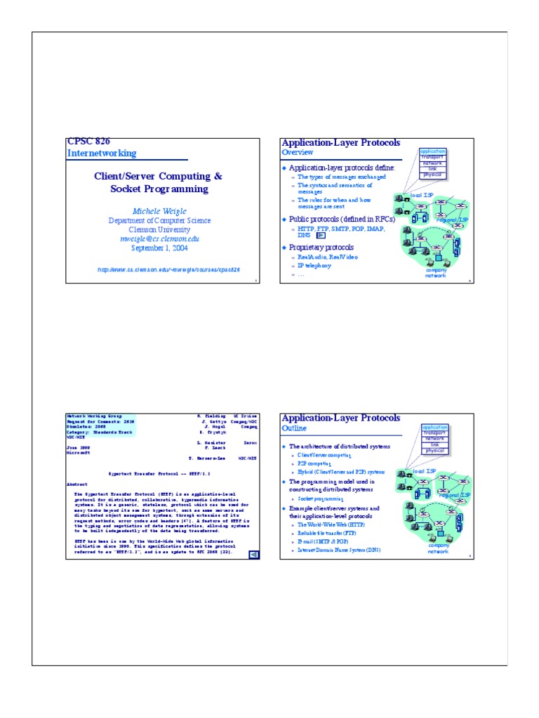 Clientserver Computing And Socket Programming Cpsc 826 Application Layer Protocols Pdf 6179