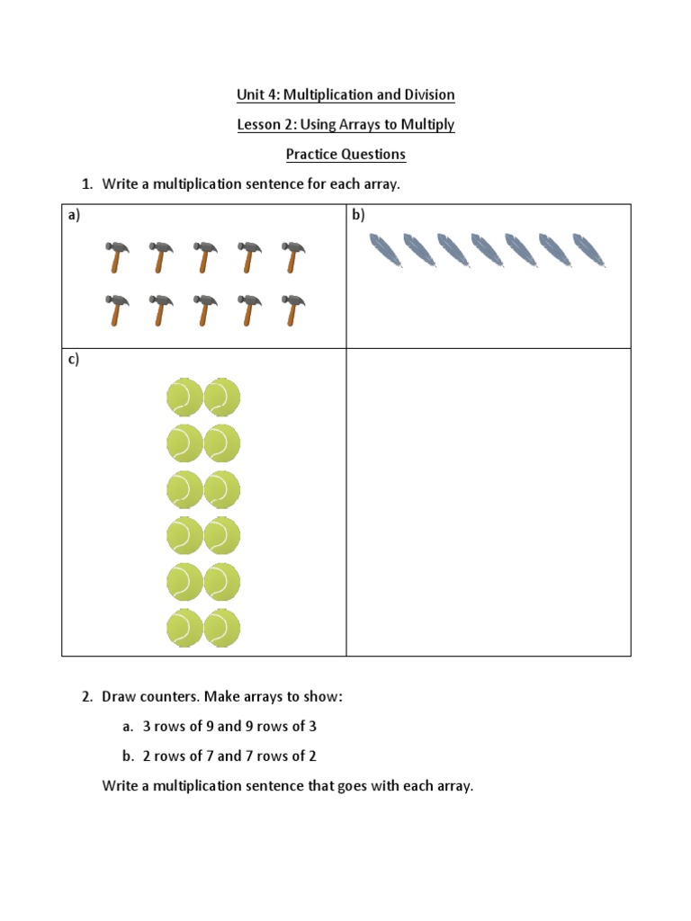 Using Arrays To Multiply Practice Questions | PDF