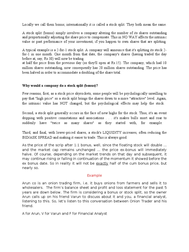 Bonus Vs Split or Bonus Split2 | PDF | Stocks | Securities (Finance)