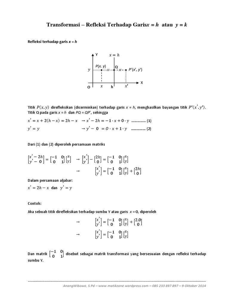 Transformasi Refleksi Terhadap Garis X H Atau y K 2 | PDF | Metode ...
