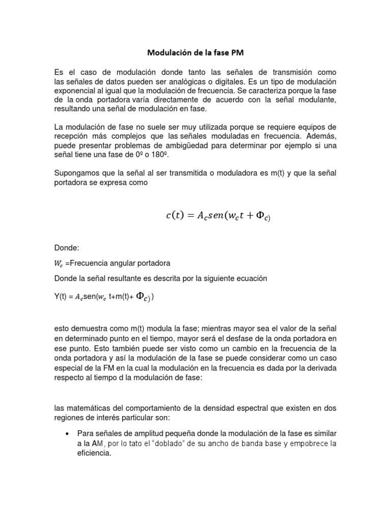 Modulación de La Fase PM | PDF | Modulación | Modulación de frecuencia
