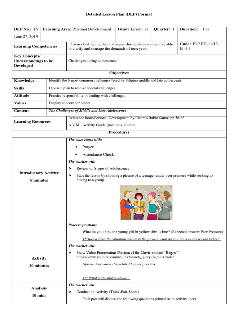 DLP 16 | PDF | Adolescence | Lesson Plan