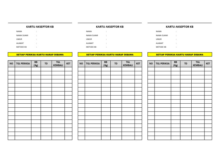 Kartu Akseptor KB | PDF