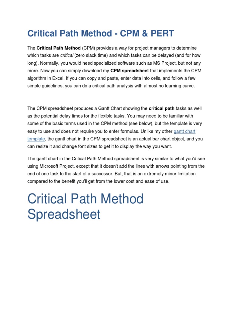 Critical Path Method - CPM & PERT | PDF | Spreadsheet | Areas Of Computer Science