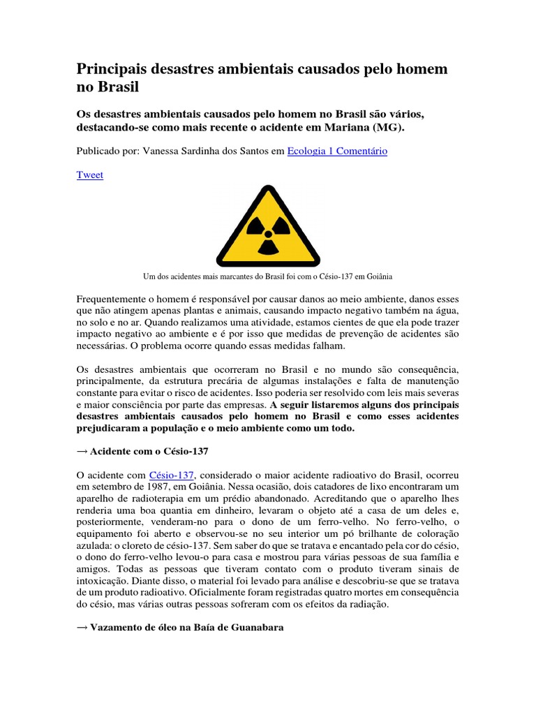 Principais Desastres Ambientais Causados Pelo Homem No Brasil | PDF ... Principais Desastres Ambientais Causados Pelo Homem No Brasil | PDF ...