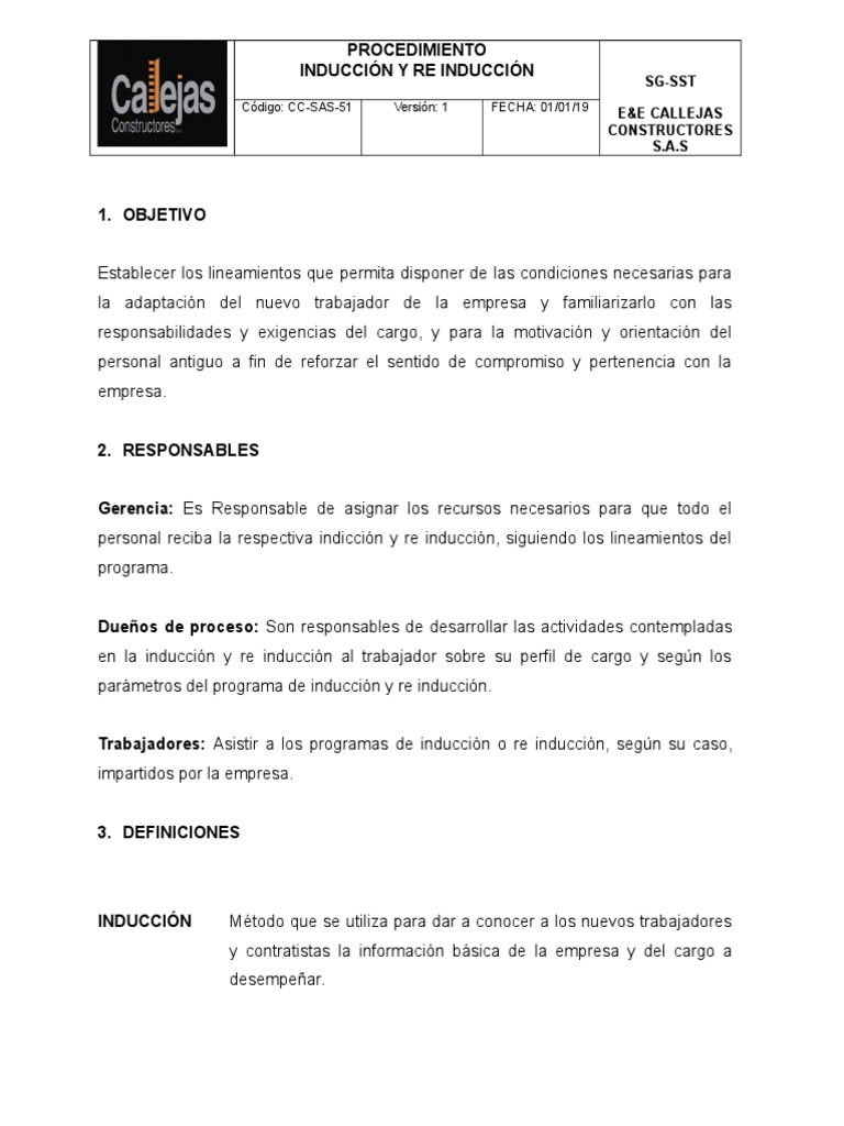 Procedimiento de Induccion y Reinduccion | PDF | Razonamiento inductivo | Business