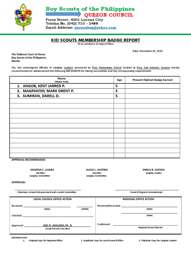 BSP Kid Advancement Report by School Kid Scouts | PDF | Outdoor ...