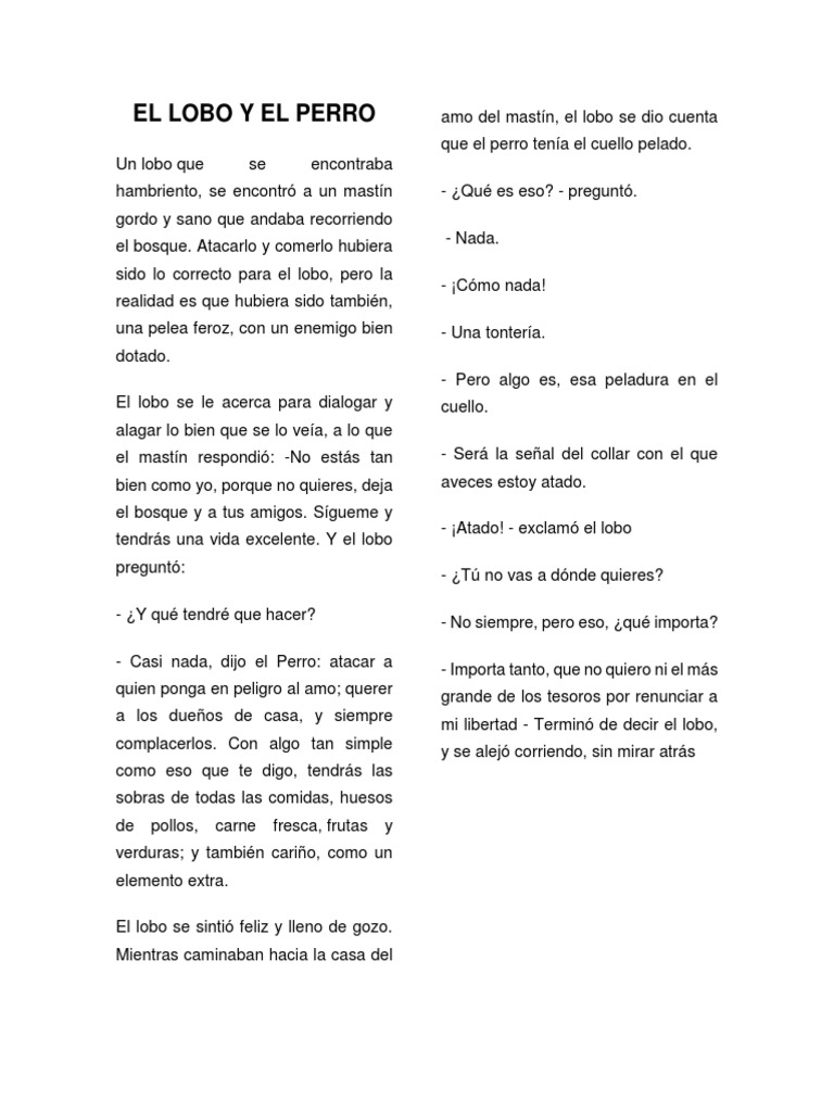 El Lobo y El Perro Cuento | PDF