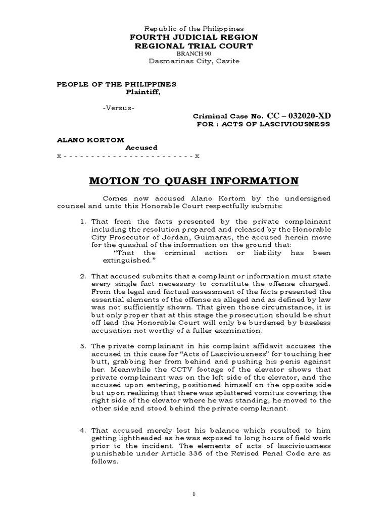 Motion To Quash | PDF | Prosecutor | Crime & Violence