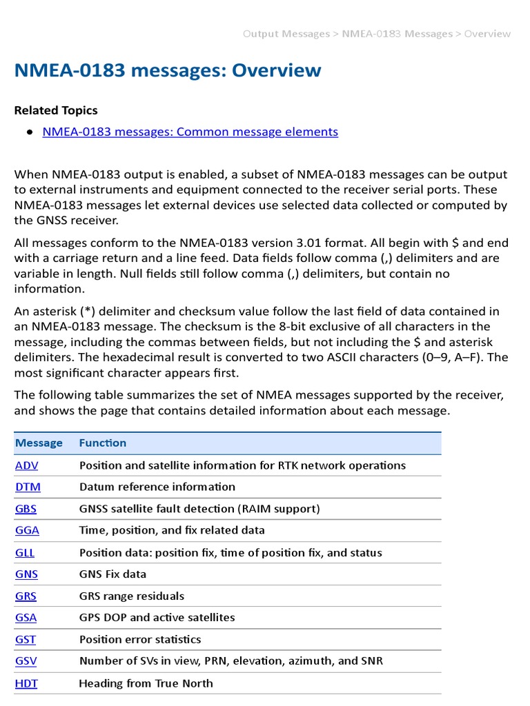 NMEA-0183 Messages: Overview | PDF | Global Positioning System | Electronics