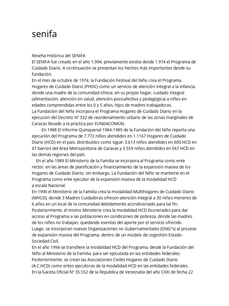 SENIFA2 PDF | PDF | Educación de la primera infancia | Venezuela