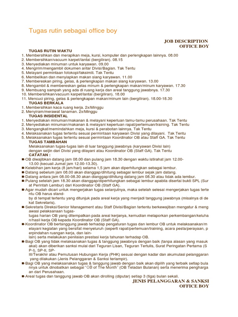 Tugas Rutin Sebagai Office Boy | PDF