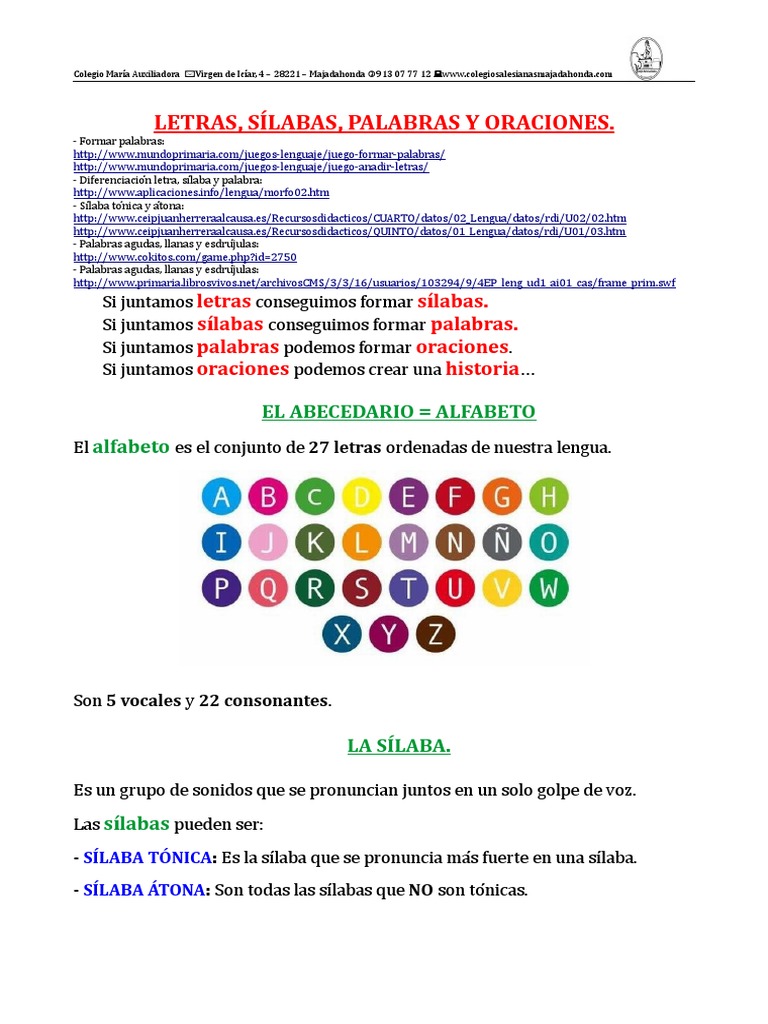 Letras Silabas Palabras Oraciones | PDF | Tipología Lingüística | Voz ...