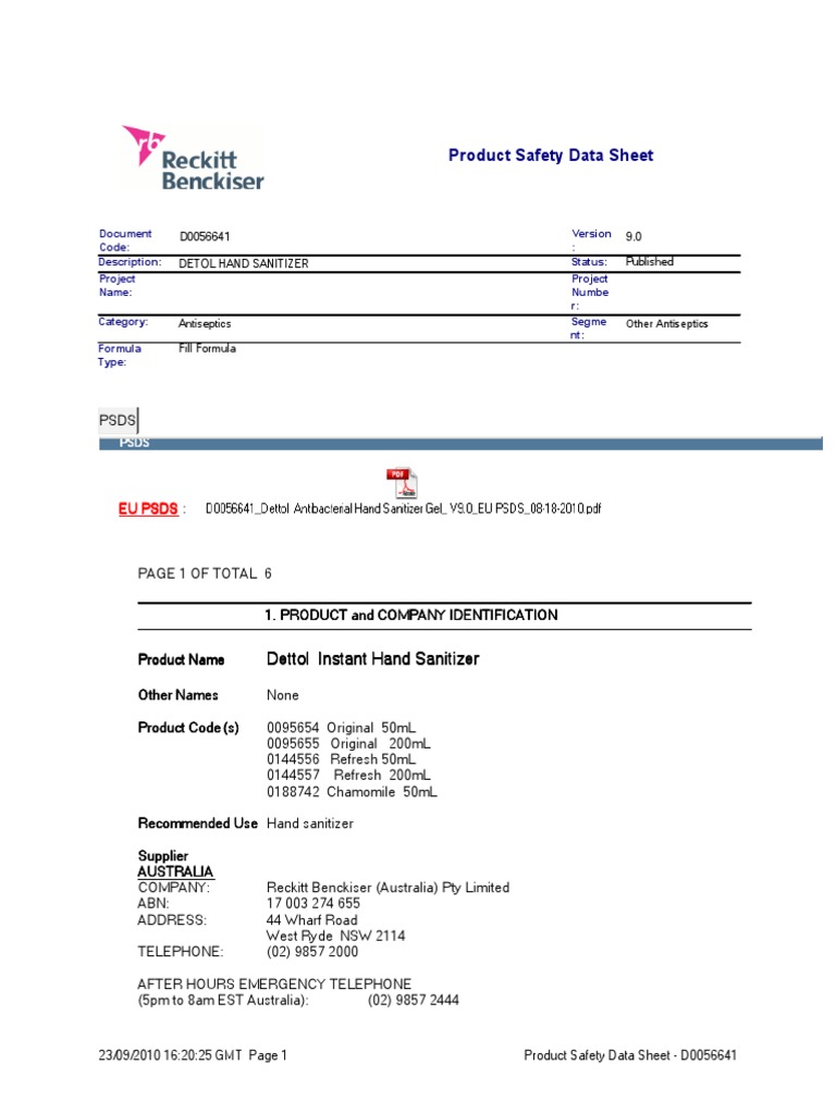 MSDS Dettol Australia | PDF | Toxicity | Ethanol
