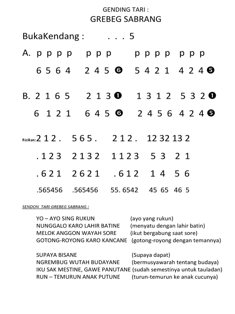 Gending Tari Grebeg Sabrang | PDF