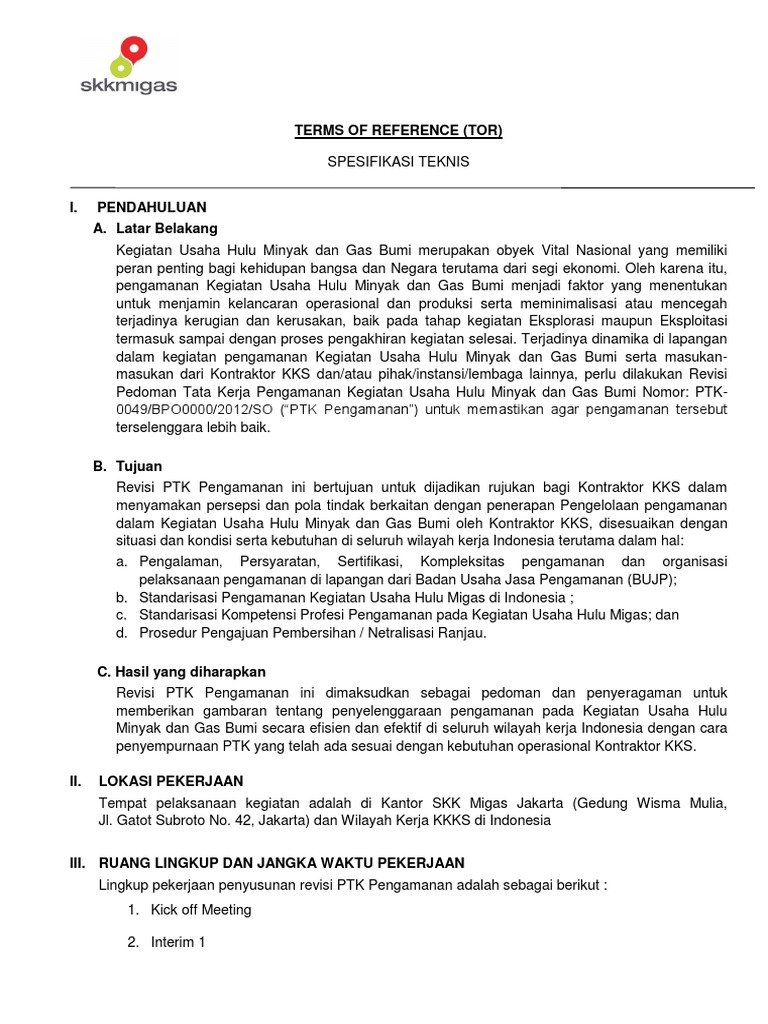 Terms of Reference (Tor) Spesifikasi Teknis | PDF