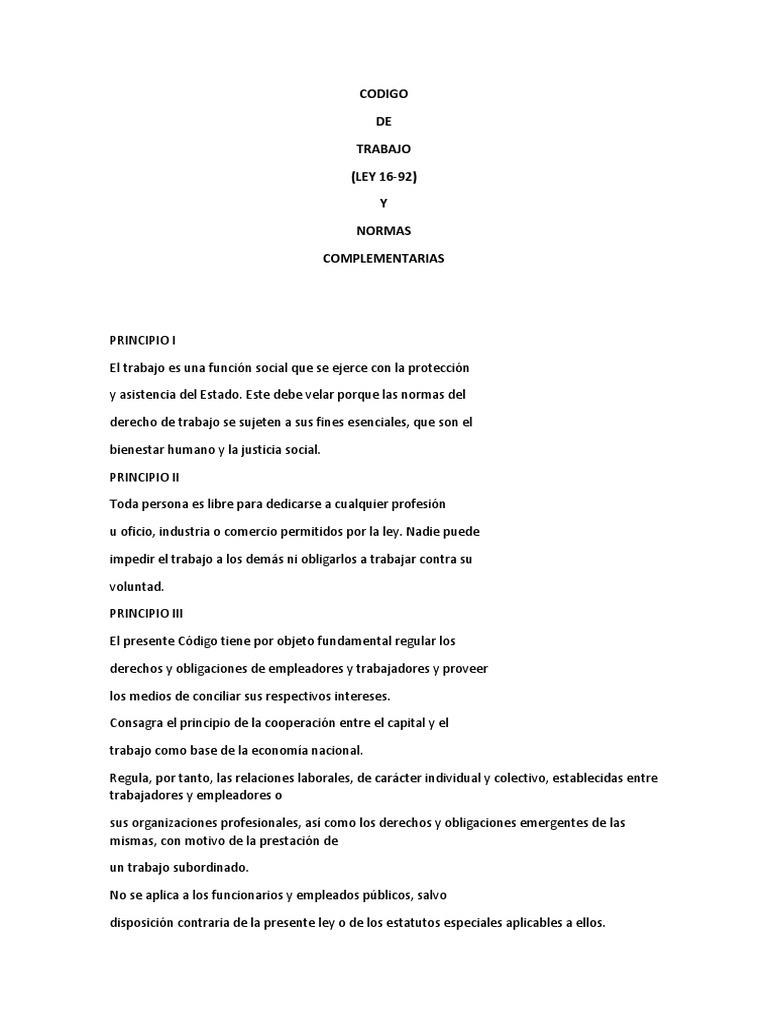 Codigo de Trabajo (Ley 16-92) | PDF | Derecho laboral | Estado (política)