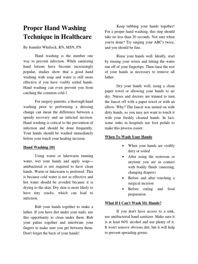 Proper Hand Washing Technique in Healthcare | PDF | Hand Washing ...