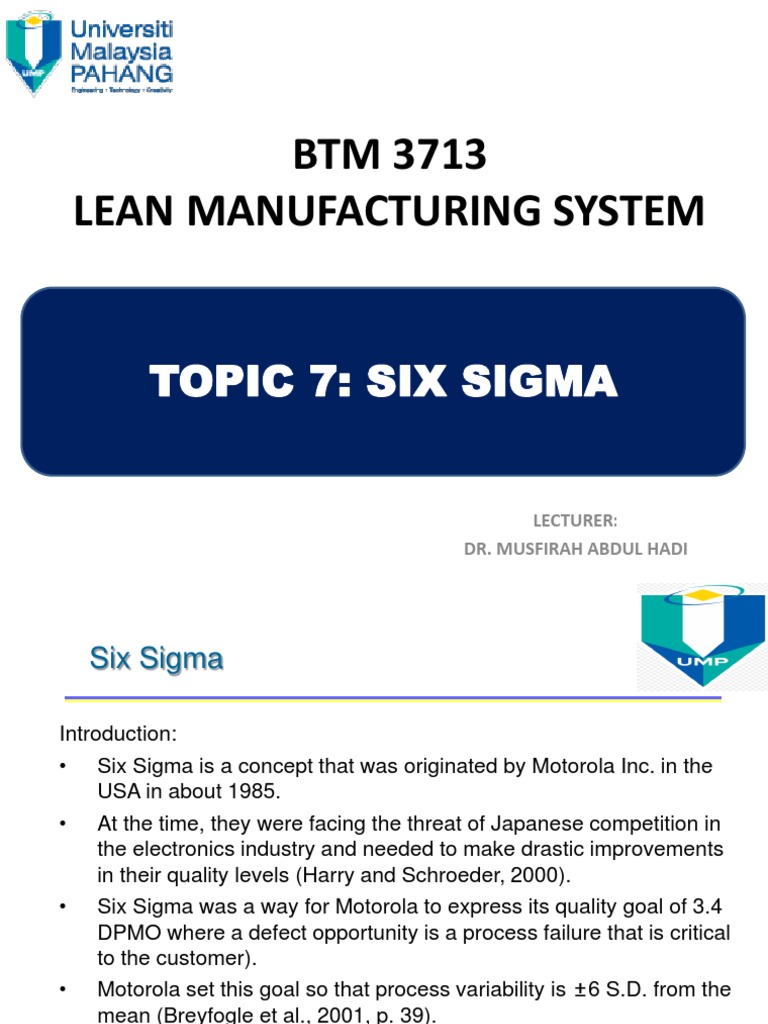 Chapter 7 - Six Sigma PDF | PDF | Six Sigma | Lean Manufacturing